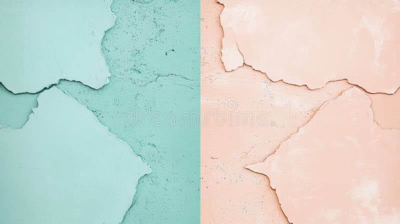 Split Background Showing Cracked Pastel Pink and Green Wall, Revealing ...