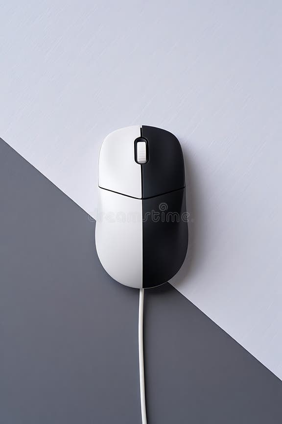 Split Black and White Computer Mouse on a Diagonal Surface Stock ...