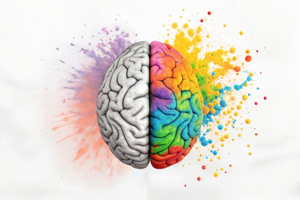 Split Brain with Color Explosion Showing Left and Right Hemisphere ...