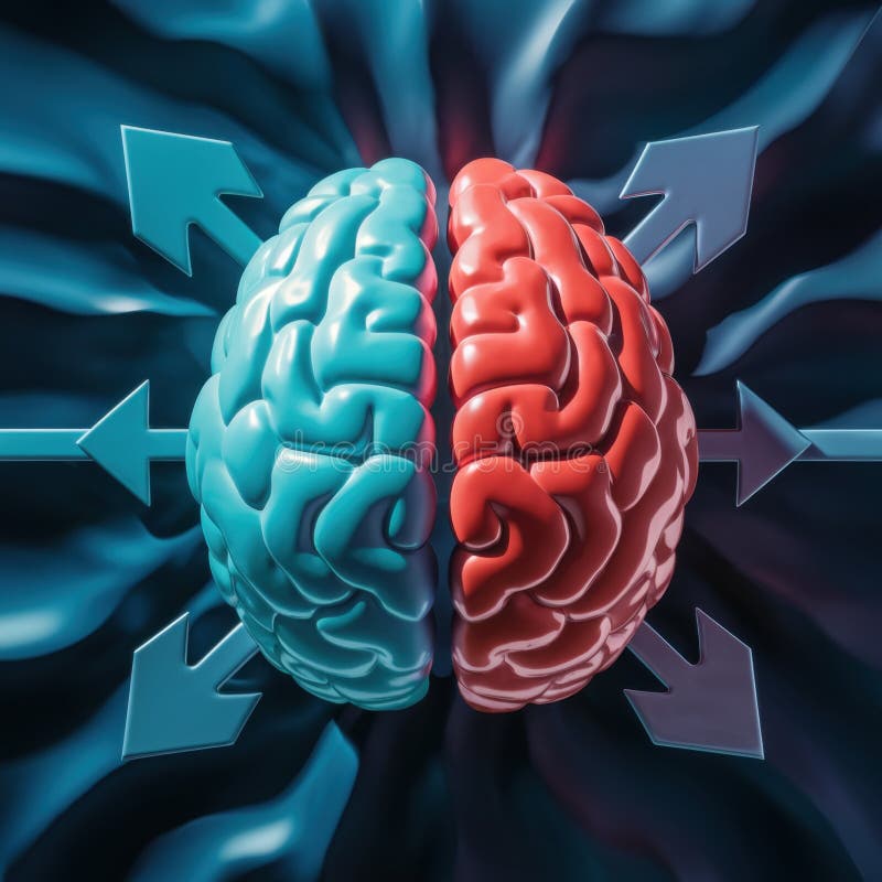 Split Brain Concept with Arrows Indicating Duality and Conflict on ...