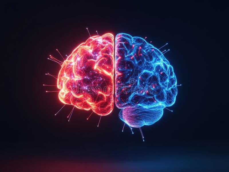 Split Brain Concept with Glowing Half in Blue and Red Stock Photo ...