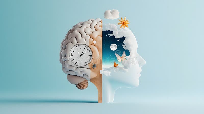 Split Brain Depicting Day and Night Rhythms Stock Photo - Image of ...
