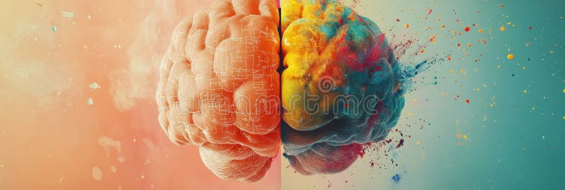 A Split Brain Illustration Contrasting Logic and Creativity through ...