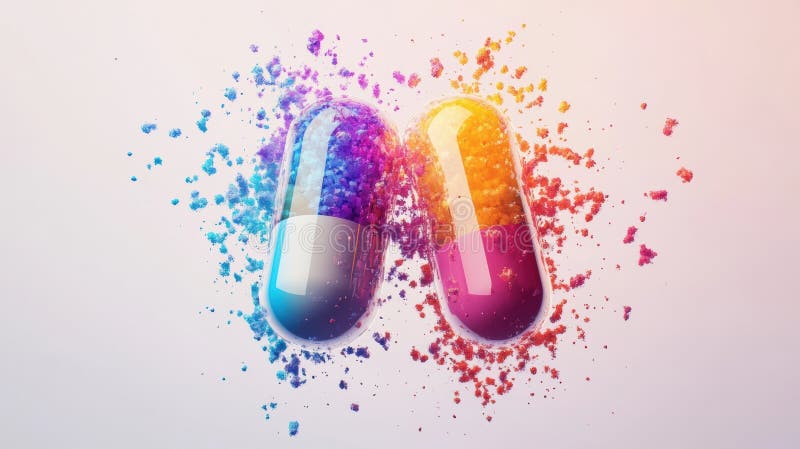 Colorful Particles Spill from a Split Capsule Showcasing Vibrant Hues ...