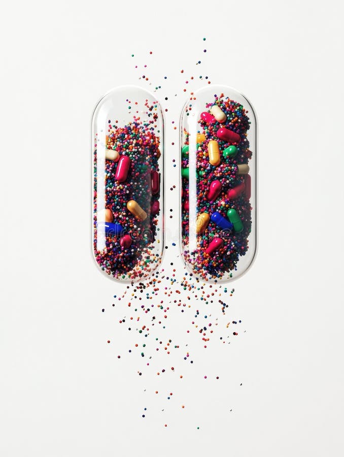 Colorful Particles Spill from Split Capsule Showcasing Vibrant Colors ...