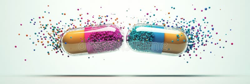 Colorful Particles Emerge from a Split Capsule Showcasing Vibrant ...