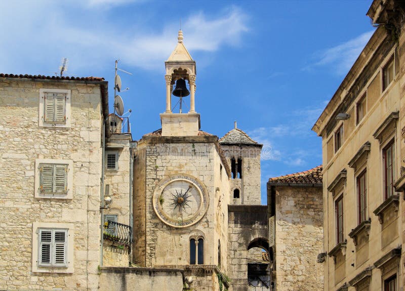 Split - Old Clock Tower and Saint Sculpture Stock Photo - Image of blue ...