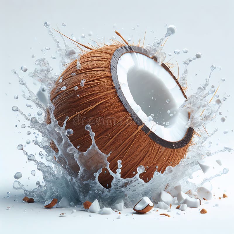 Split Coconut with Water Splashes Surrounding it. Stock Photo - Image ...