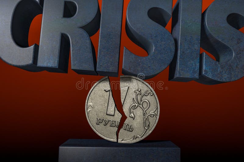 Split Coin, Under Pressure of Crisis, 3D Rendering Stock Illustration ...