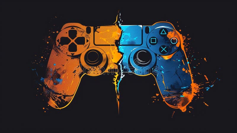 Split Color Game Controller with Grunge Effect Illustration, Ai ...