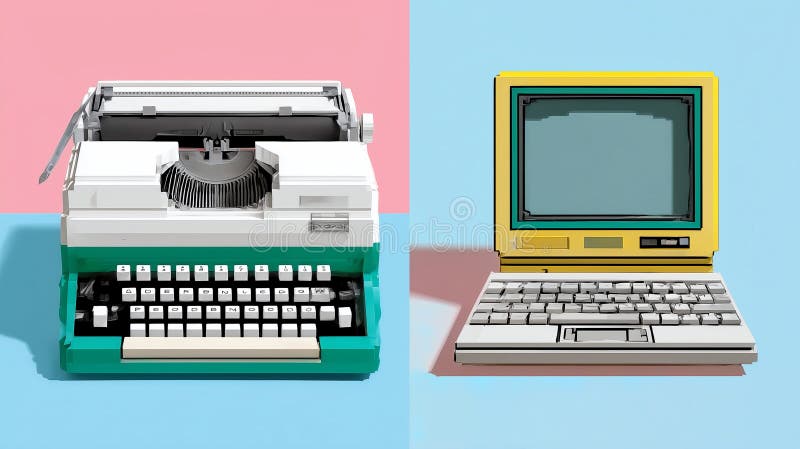 A Split Composition Contrasts a Vintage Typewriter and an Early ...