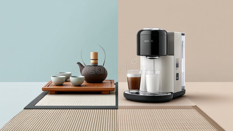 A Split Composition Juxtaposes a Traditional Japanese Tea Set and a ...