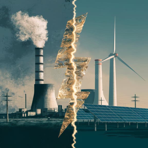 A Split Composition Showing an Aging Coal Plant on One Side and a ...