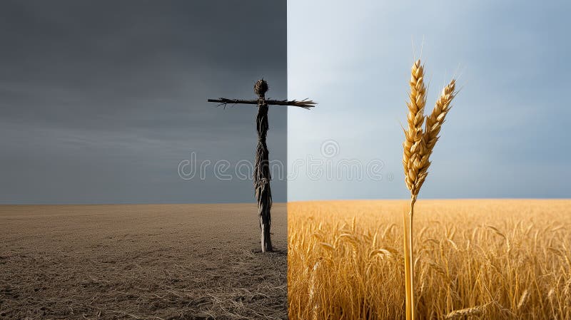 Split Composition Showing a Stark Contrast between Barren Land and a ...