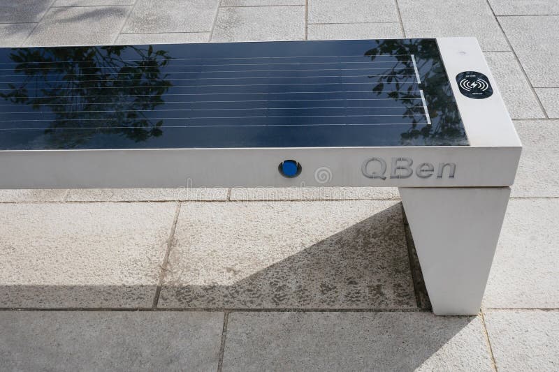 A QBen Bench with Solar Panel, Powered by Sunlight, and Place for ...