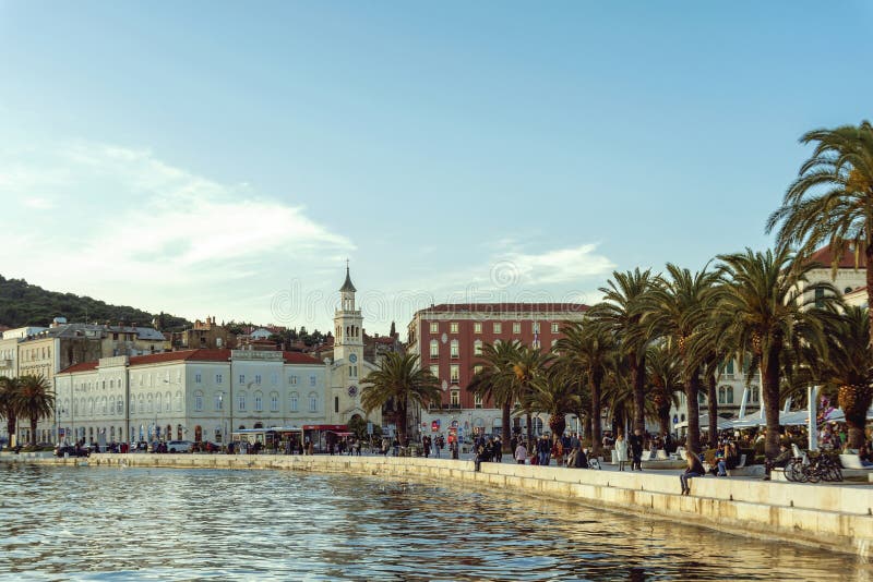 Split Croatia - 29 December 2021: Waterfront of Split City with Walking ...