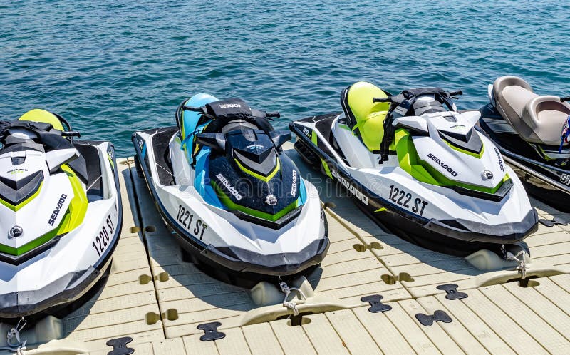 Water Motorcycles are Parked on the Dock. Editorial Image - Image of ...