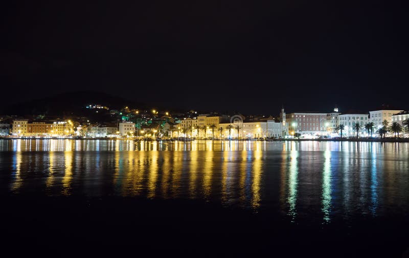Split in Croatia at night. stock image. Image of landmark - 121637163