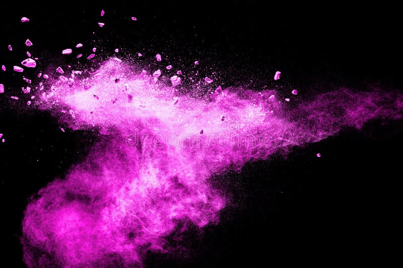 Pink Dust Particles Splash on Black Background.Pink Powder Splash Stock ...