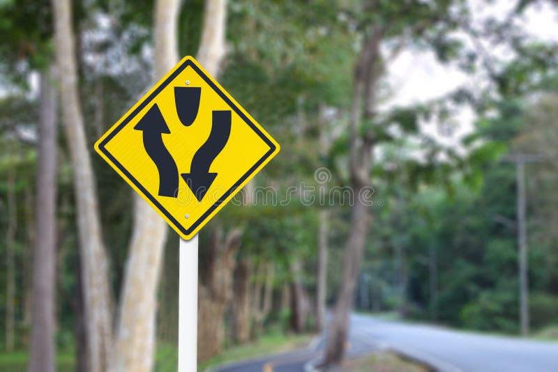 Split Direction Traffic Sign Blur Background Stock Image - Image of ...
