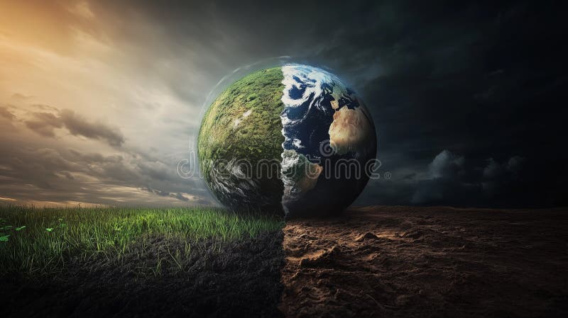 Split Earth Showing Contrast between Healthy Nature and Environmental ...