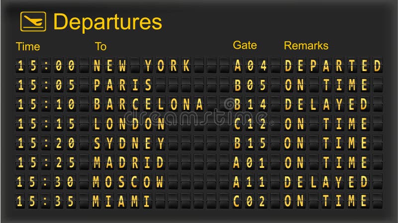 Split Flap Mechanical Departures Board. Stock Vector - Illustration of lounge, hangar: 18456478