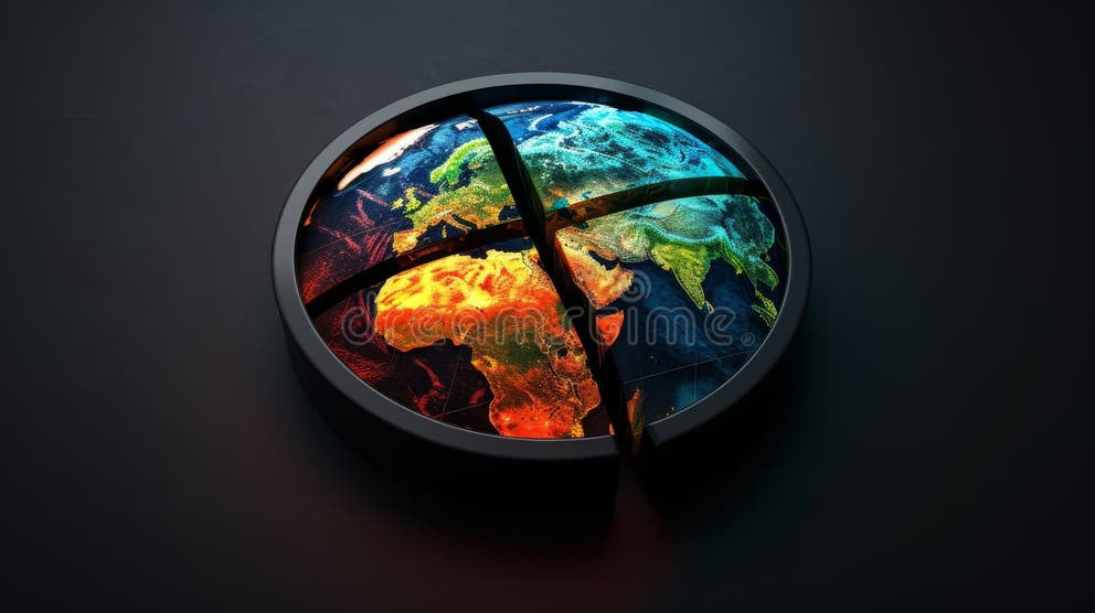 Split Globe Illustration with Vibrant Continents on Dark Background ...
