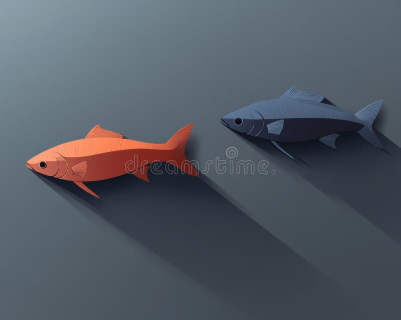 A Split Gray Background with Shadows Features Two Gray Fish in a Simple ...