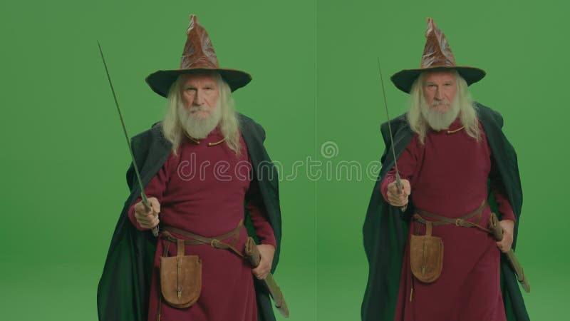 2-in-1 Split Green Screen Montage.a Wizard Walks with Magic Wand Nad ...