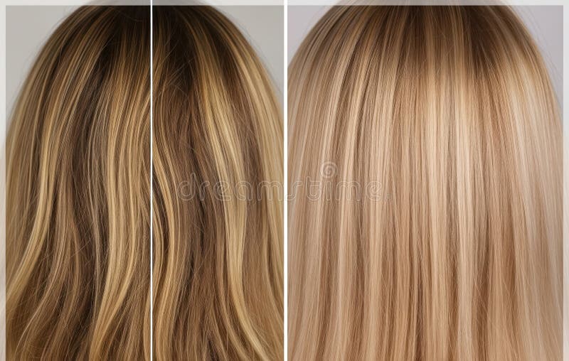 Split Hair Image with Untreated and Shiny Smooth Treated Blonde Strands ...