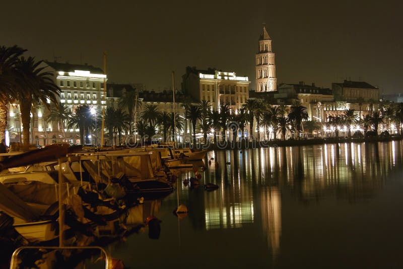 Split at night, Croatia stock photo. Image of archaeological - 53574952