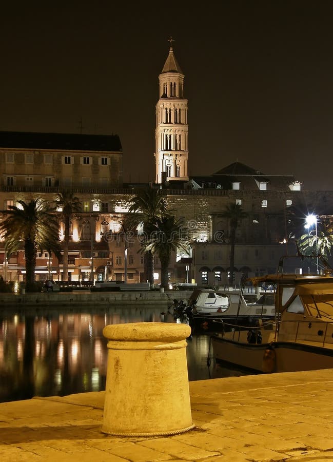 Split at night, Croatia stock photo. Image of archaeological - 53574952