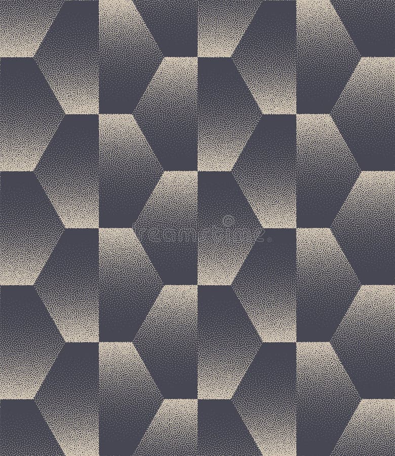 Split Hexagons Retro Styled Seamless Pattern Dot Work Abstract Vector Background Stock Vector ...