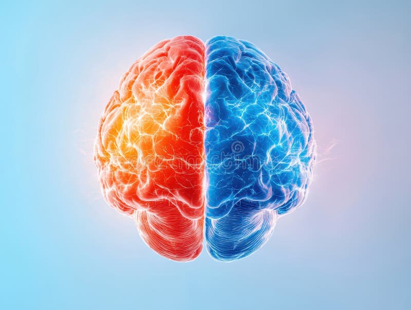 Split Human Brain Glowing Blue Orange Halves Stock Photos - Free ...