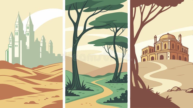 Split Illustration Showing Urban Architecture and Natural Landscape ...