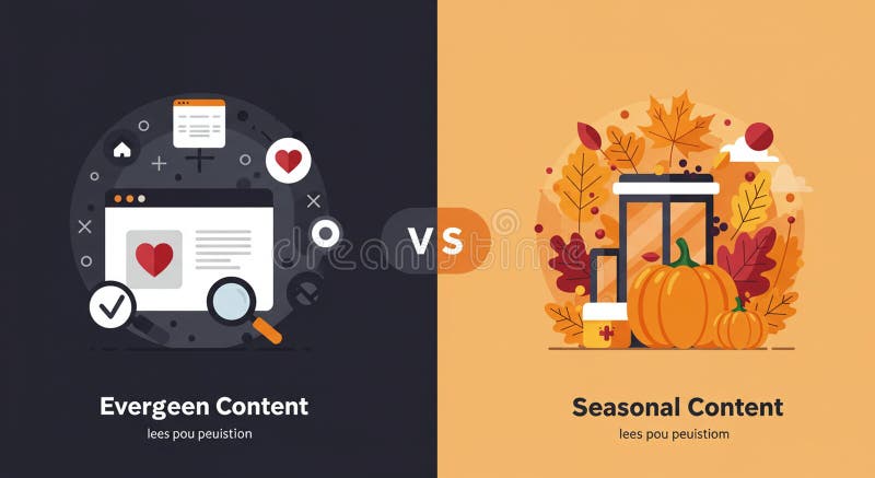 Split-image Comparing Two Concepts: Evergreen Content and Seasonal ...