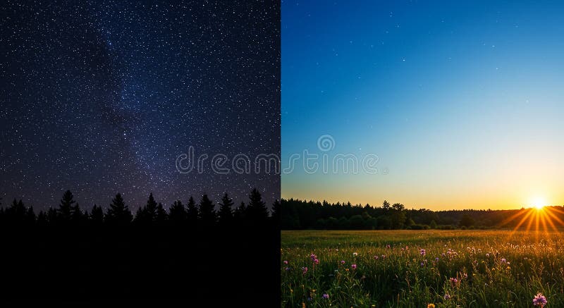 A Split Image Contrasting Night and Day in a Forest Setting. on the ...