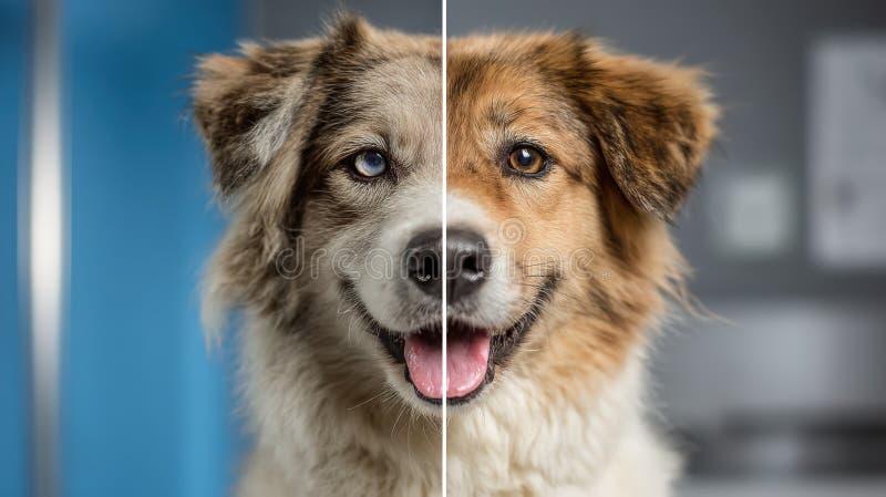 Split Image of Dog with Heterochromia and Clear Expression Stock ...
