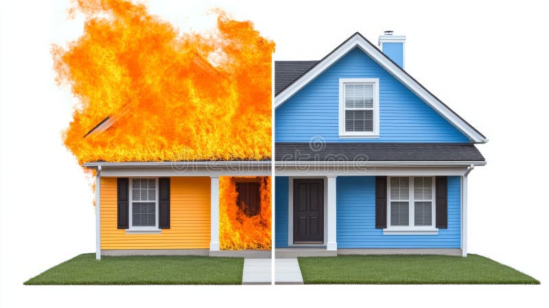 A Split Image of a House, Both before and after a Severe Fire ...