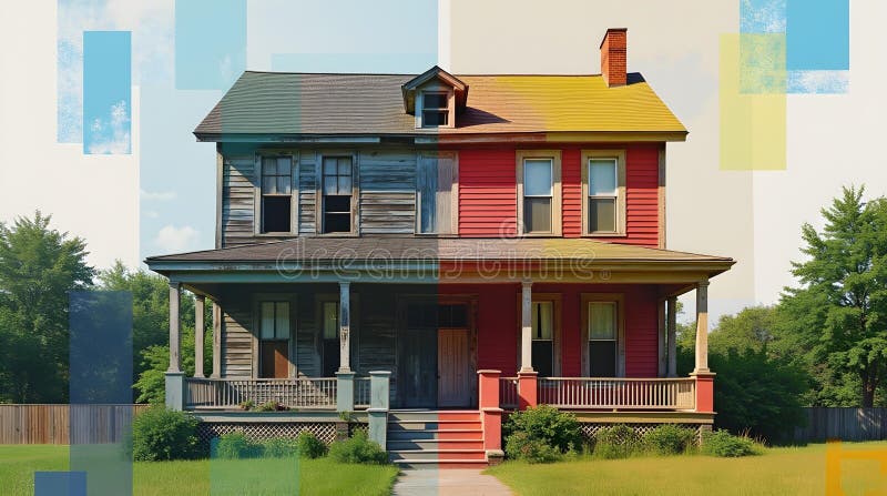 A Split-image of a House, One Half Dilapidated, the Other Renovated ...