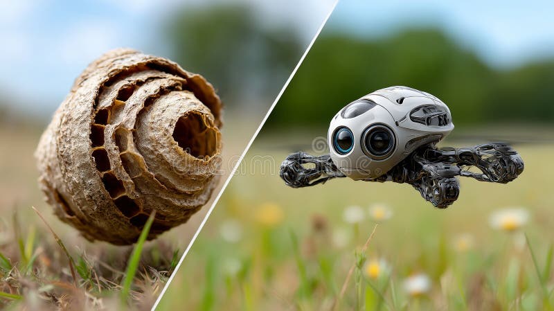 A Split Image Juxtaposes a Natural Object and a Futuristic Device Stock ...
