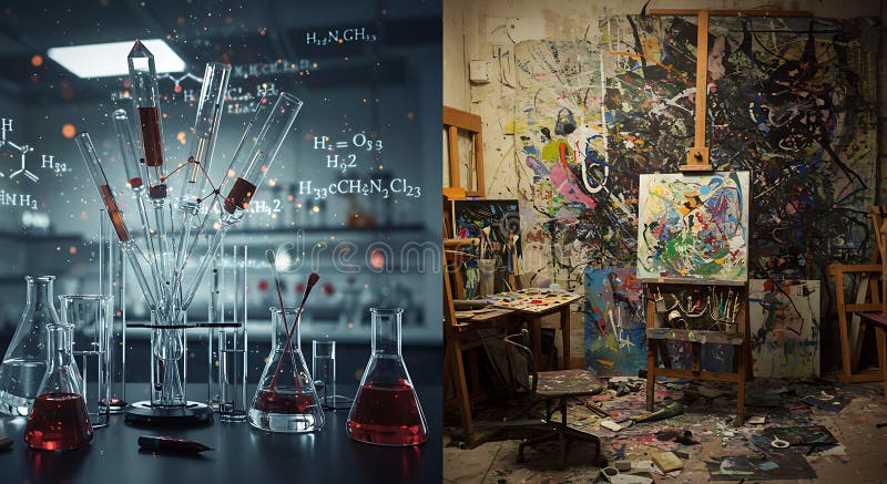 In this Split Image, the Left Side Showcases a Scientific Laboratory ...