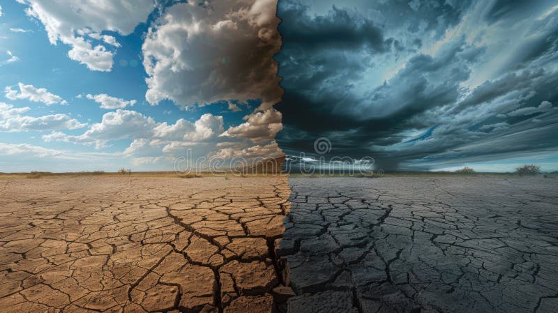 A Split Image Showing the Contrast between the Arid Desert and the ...