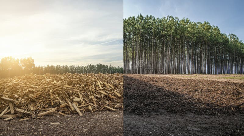 Deforestation and Reforestation Contrast Brown Cut Wood and Lush Green ...