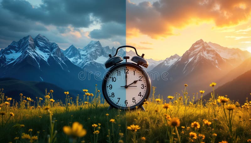 Split Image Shows Day, Night Sides of Daylight Saving Time. Clock in ...