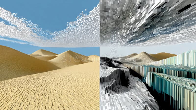 A Split-image Shows a Desert Transitioning into a Digitally Altered ...