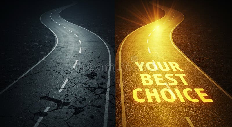 A Split Image Shows Two Diverging Roads. the Left Road is Dark, Cracked ...