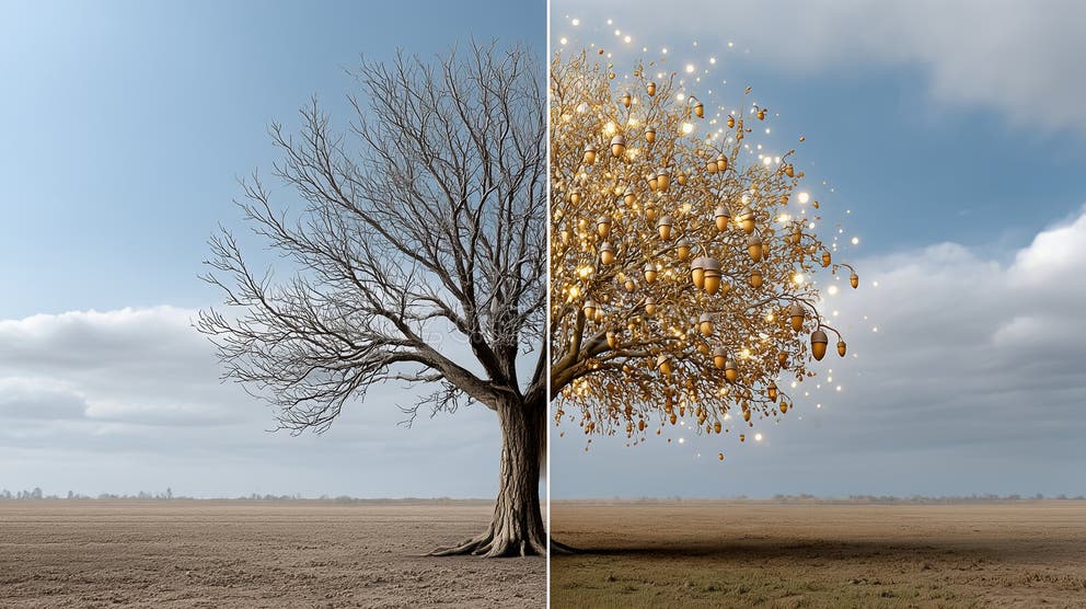 A Split-image of a Single Tree Portrays Contrasting Seasons and ...