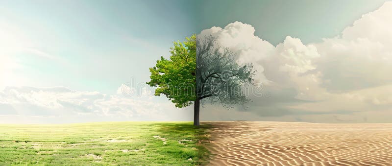 Split Landscape Depicting Climate Change and Environmental Contrast ...