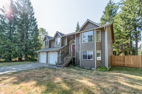 Split Level Craftsman Two Car Garage Home Stock Photo - Image of estate ...